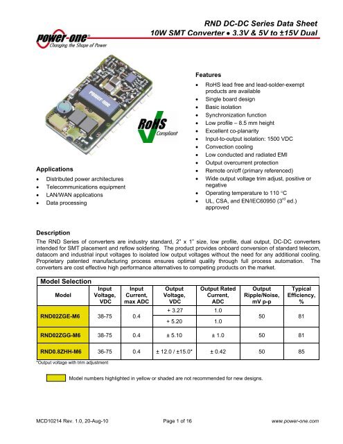 RND DC-DC Converter Series Data Sheet - Power-One