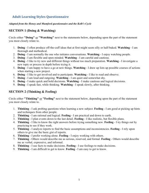 Learning Styles Questionnaire