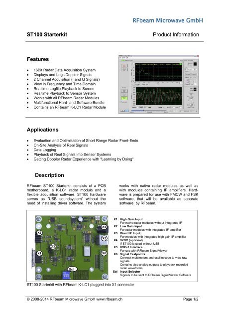 ST100 Starterkit Product Information Features ... - RFbeam
