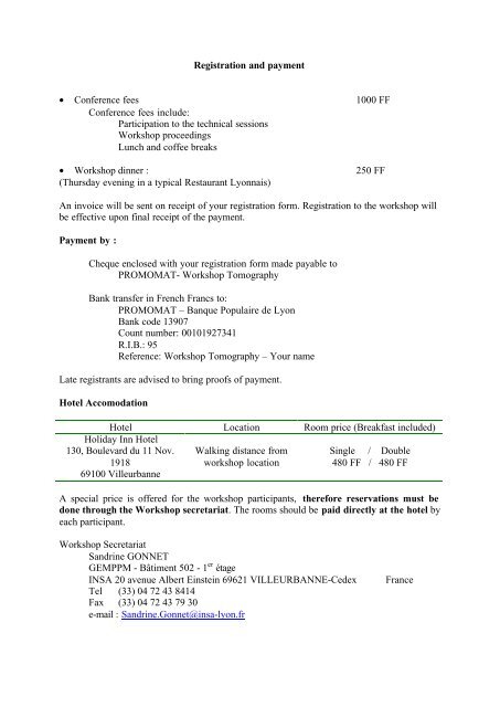 Registration and payment â ¢ Conference fees 1000 FF Conference ...