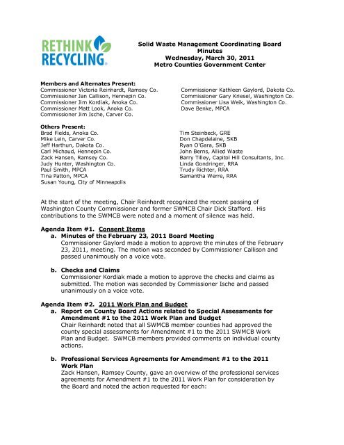 Minutes - Solid Waste Management Coordinating Board - SWMCB