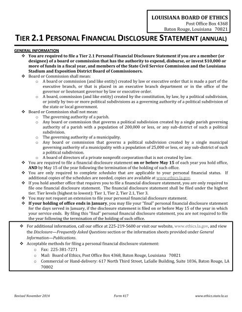 tier 2.1personal financial disclosure statement (annual)