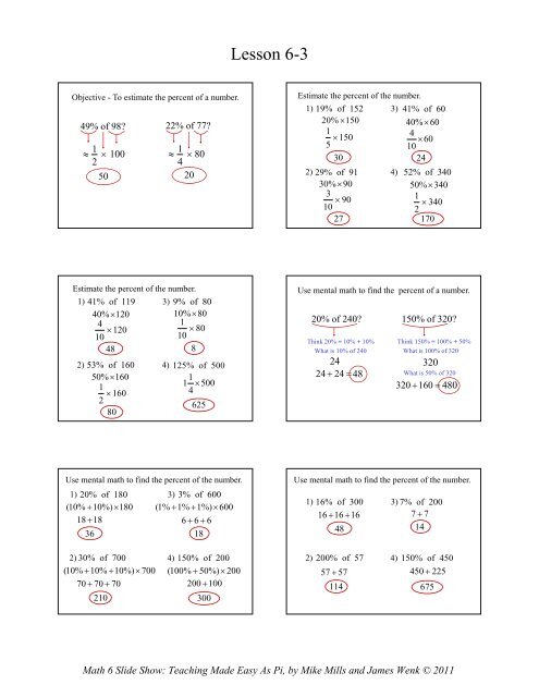 6-3 Estimating with Percents - Math Slide Show
