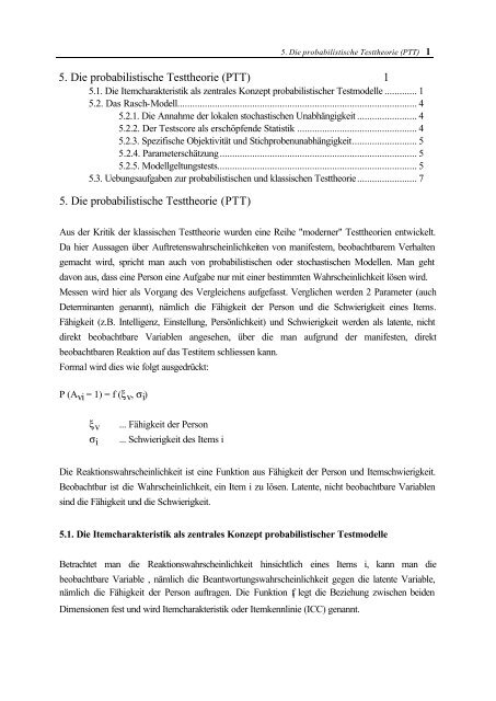 5. Die probabilistische Testtheorie (PTT) 5. Die probabilistische ...