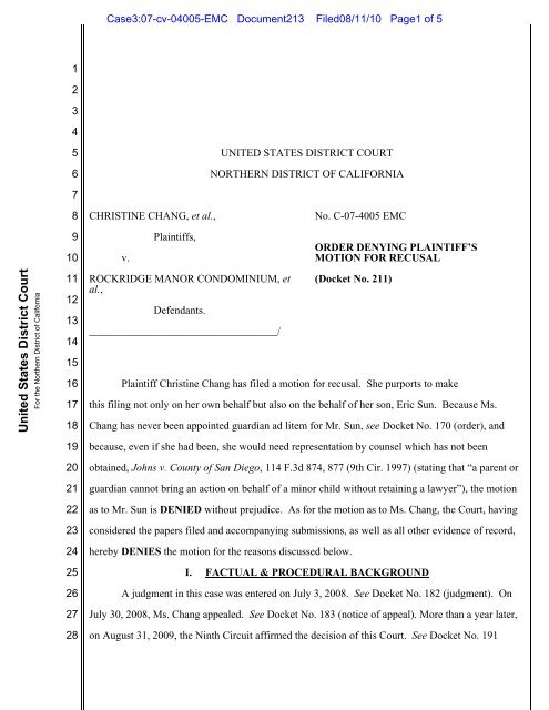 Judge Chen Order Denying Motion For Recusal - American-Justice ... Judge Chen Order Denying Motion For Recusal - American-Justice ...