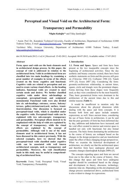 Perceptual and Visual Void on the Architectural Form: Transparency ...