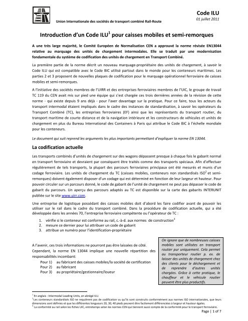 Code ILU - Swiss Shippers' Council