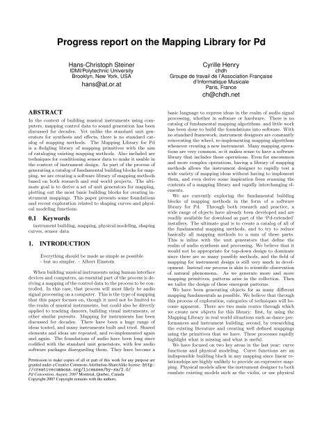 Progress report on the Mapping Library for Pd - Artengine