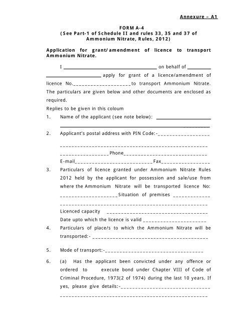 Annexure â A1 FORM A-4 - Delhi Police : LICENSING BRANCH