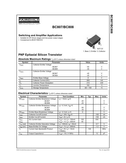 BC807/BC808 PNP Epitaxial Silicon Transistor - Jumi