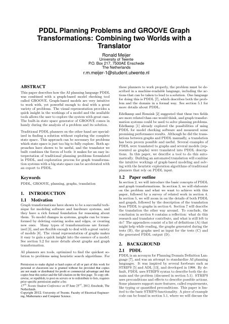 PDDL Planning Problems and GROOVE Graph Transformations ...