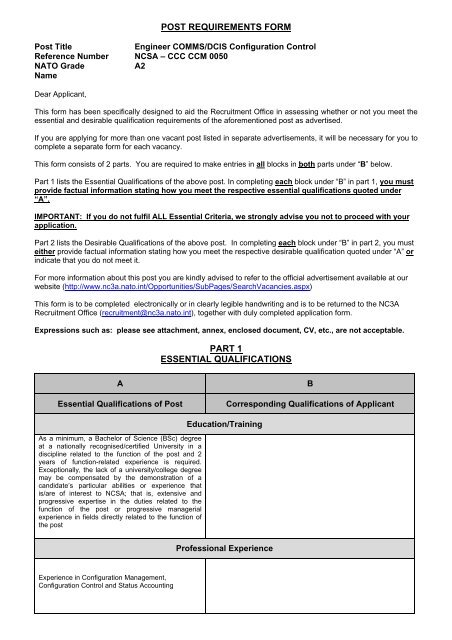 post requirements form part 1 essential qualifications - NCI Agency ...