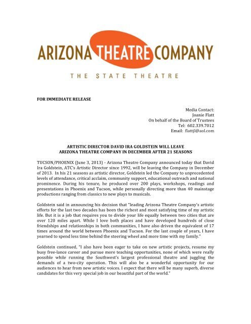 Artistic Director David Ira Goldstein Will Leave Arizona Theatre ...
