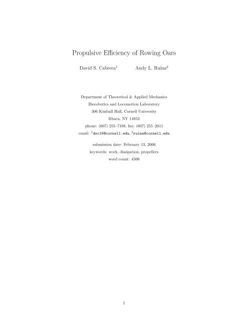 Propulsive Efficiency of Rowing Oars - Andy Ruina - Cornell University