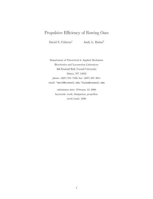 Propulsive Efficiency of Rowing Oars - Andy Ruina - Cornell University