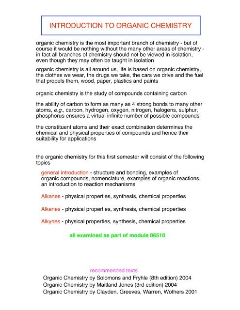 INTRODUCTION TO ORGANIC CHEMISTRY