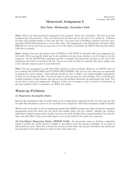Homework Assignment 6 Warm-up Problems