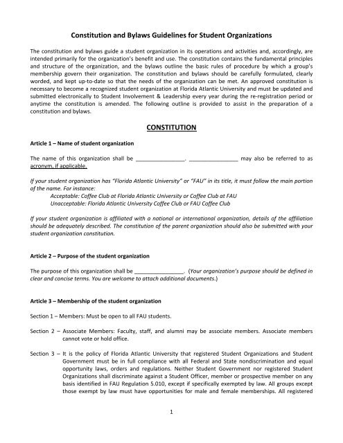 Constitution and Bylaws Guidelines for Student Organizations ...
