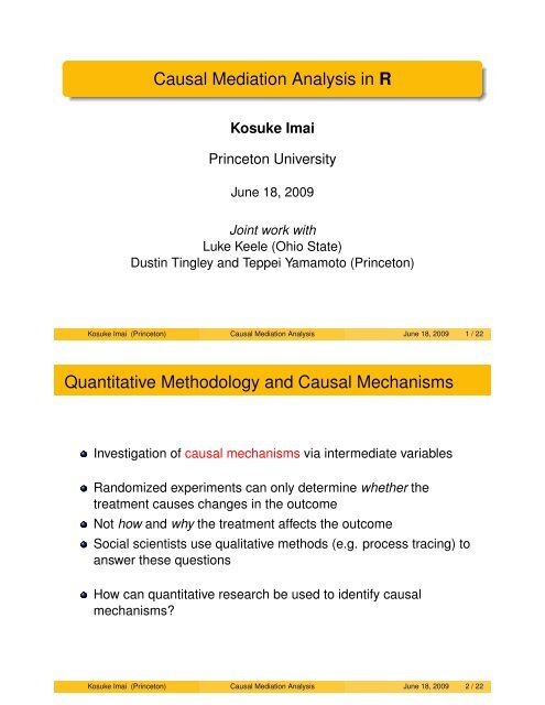 Causal Mediation Analysis in R - Kosuke Imai's Homepage