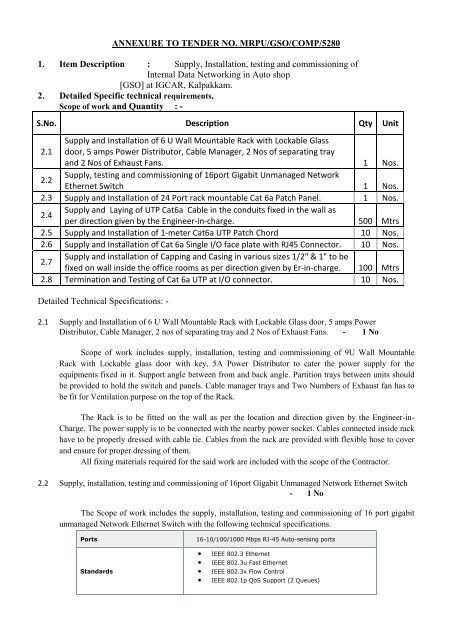 Supply, Installation, testing and commissioning of Internal Da