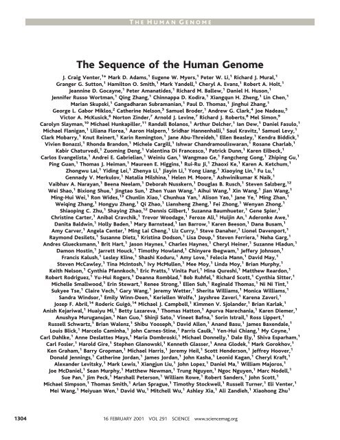 The Sequence of the Human Genome - Science