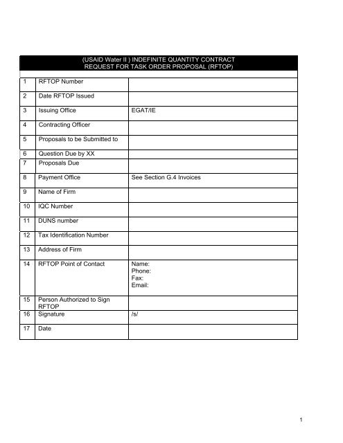 (USAID Water II ) INDEFINITE QUANTITY CONTRACT REQUEST ...