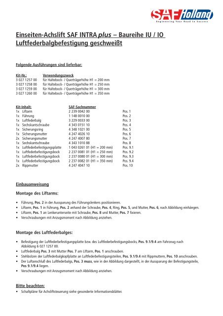 Einseiten-Achslift SAF INTRA plus - SAF-Holland