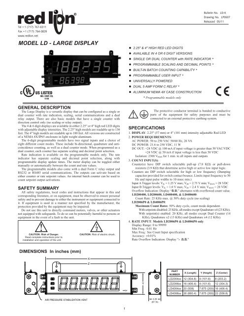 LD (Large Display) Data Sheet/Manual PDF - Red Lion Controls