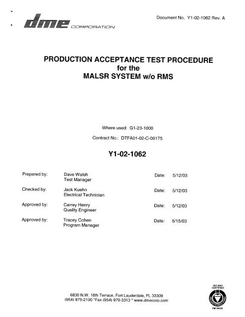 PRODUCTION ACCEPTANCE TEST PROCEDURE