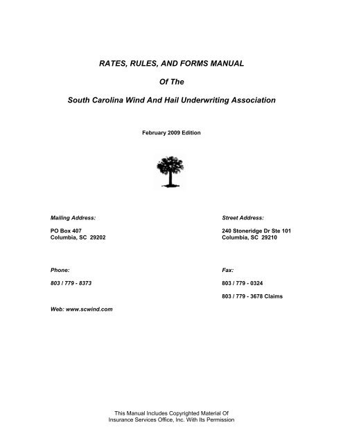 rates, rules, and forms manual - South Carolina Wind and Hail ...