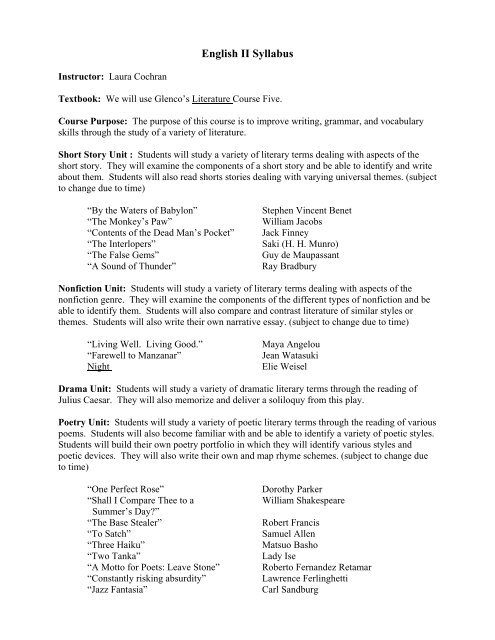 English II Syllabus - Vienna High School