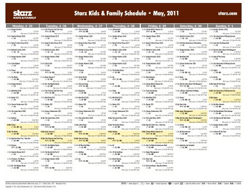 Starz Kids & Family Schedule - May, 2011