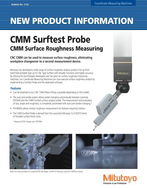 CMM Surftest Probe - Mitutoyo America Corporation