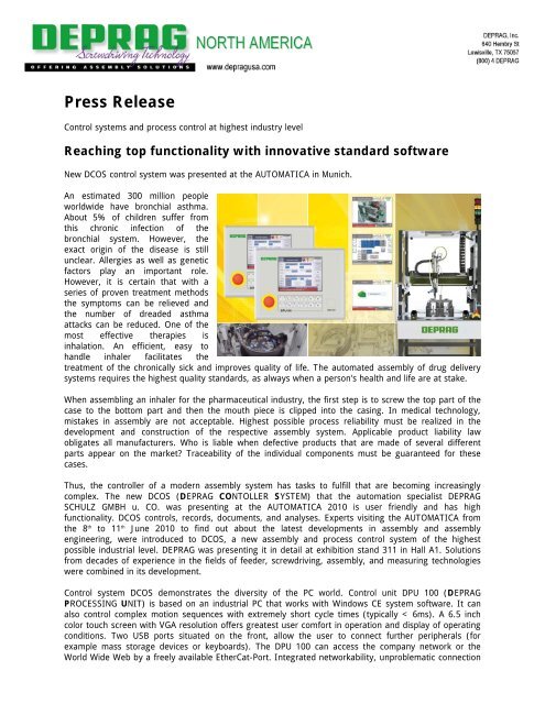 DEPRAG introduces new DCOS Control System