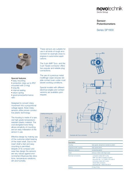 Sensor- Potentiometers Series SP1600 - Novotechnik Sensor- Potentiometers Series SP1600 - Novotechnik