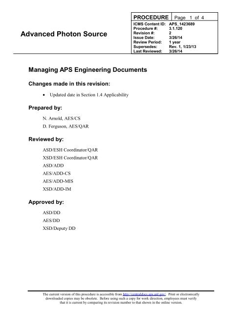 Managing APS Engineering Documents - Document Central