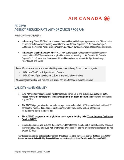 2013 AD75 Program - Air Canada