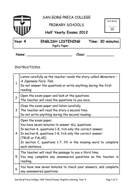 Listening - Student - San Gorg Preca College Website