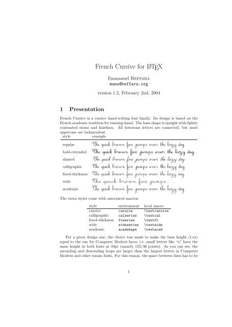 French Cursive for LATEX - Dante FTP