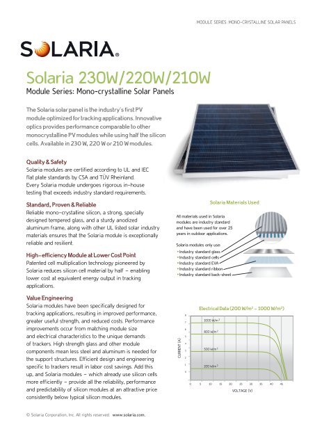 Solaria 230W/220W/210W - Solaria Corporation