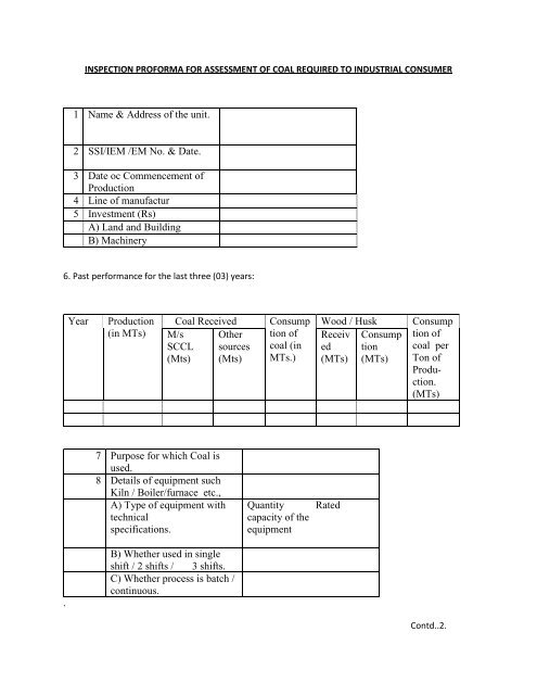 inspection proforma for assessment of coal required to industrial ...