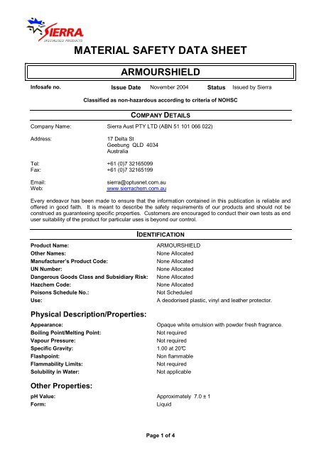MSDS Armourshield - Sierra (Aust)