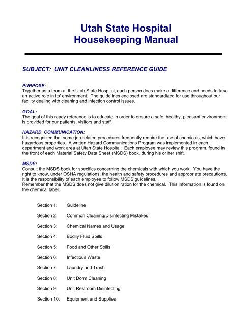 Utah State Hospital Housekeeping Manual