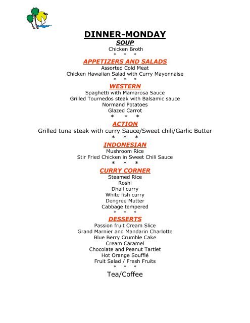 Sample Menu - Villa Hotels