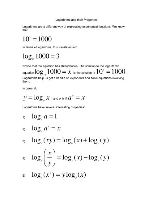 Logarithms and their Properties - About.com