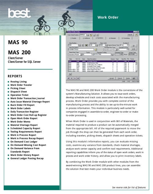 Work Order - MAS 90 Accounting Software Consultants