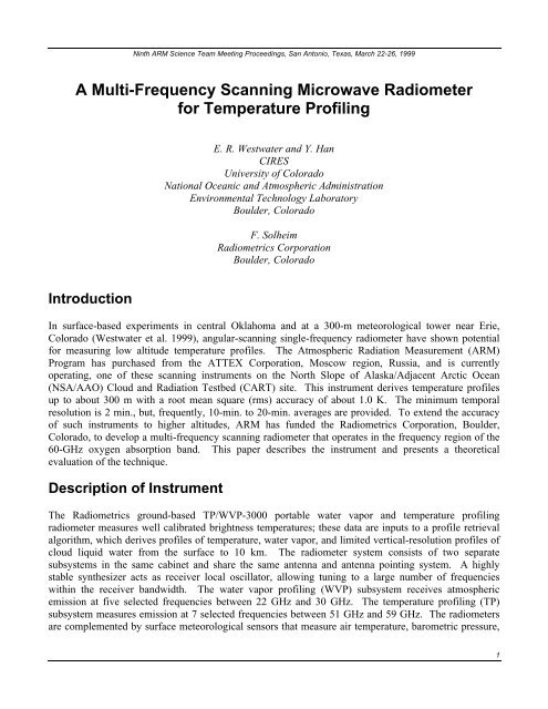 A Multi-Frequency Scanning Microwave Radiometer for ... - ARM