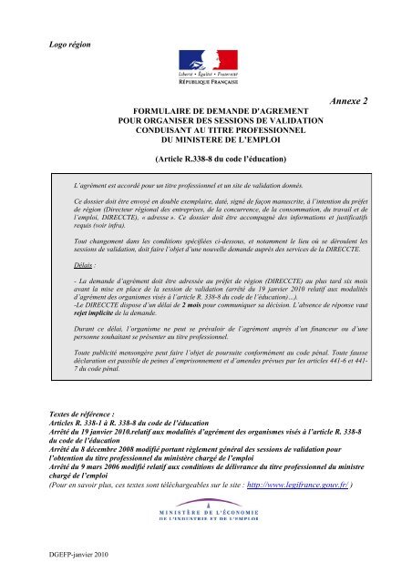 Formulaire demande d'agrÃ©ment - Emploi.gouv.fr