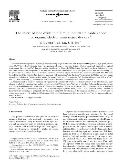 The insert of zinc oxide thin film in indium tin oxide anode for ...
