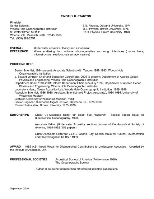 timothy k. stanton - Woods Hole Oceanographic Institution